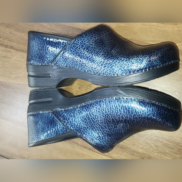 Dansko | Shoes | Dansko Leather Shiny Blue Silver Metallic Slip On ...